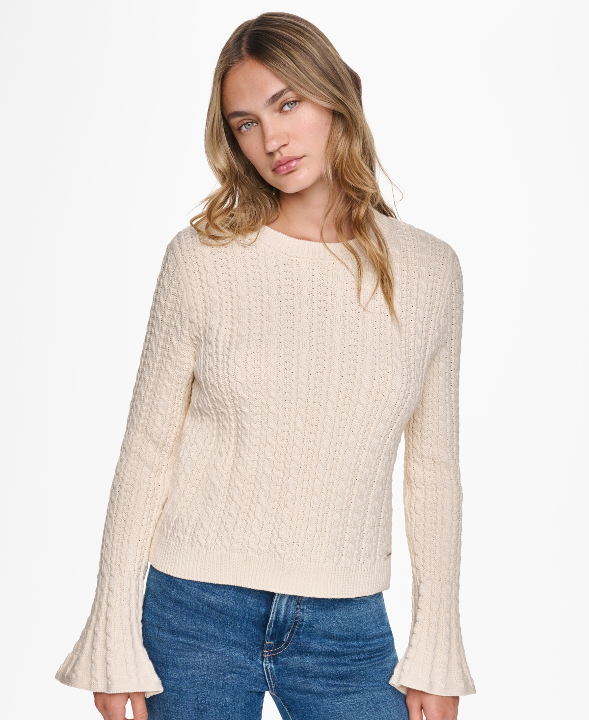 Click here for Dkny Jeans Womens Cable-Knit Ruffled-Cuff Pullover... prices