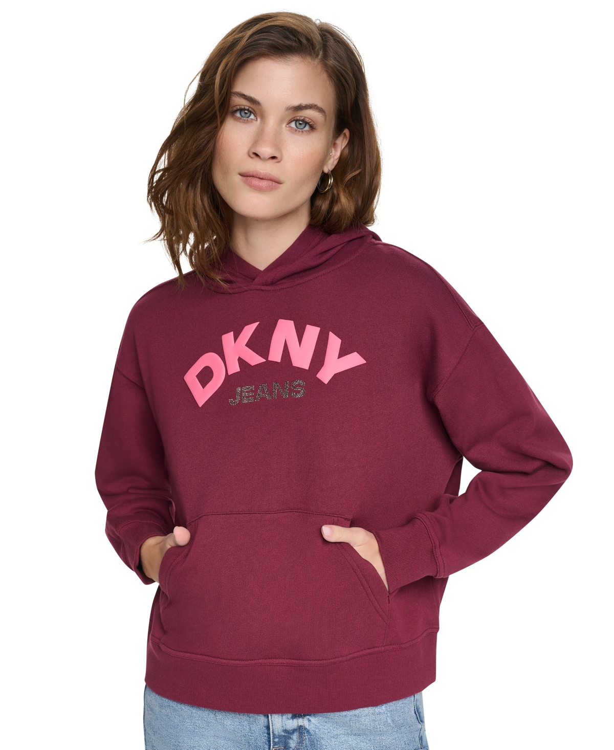 Click here for Dkny Jeans Womens Long-Sleeve Rhinestone-Logo Puff... prices