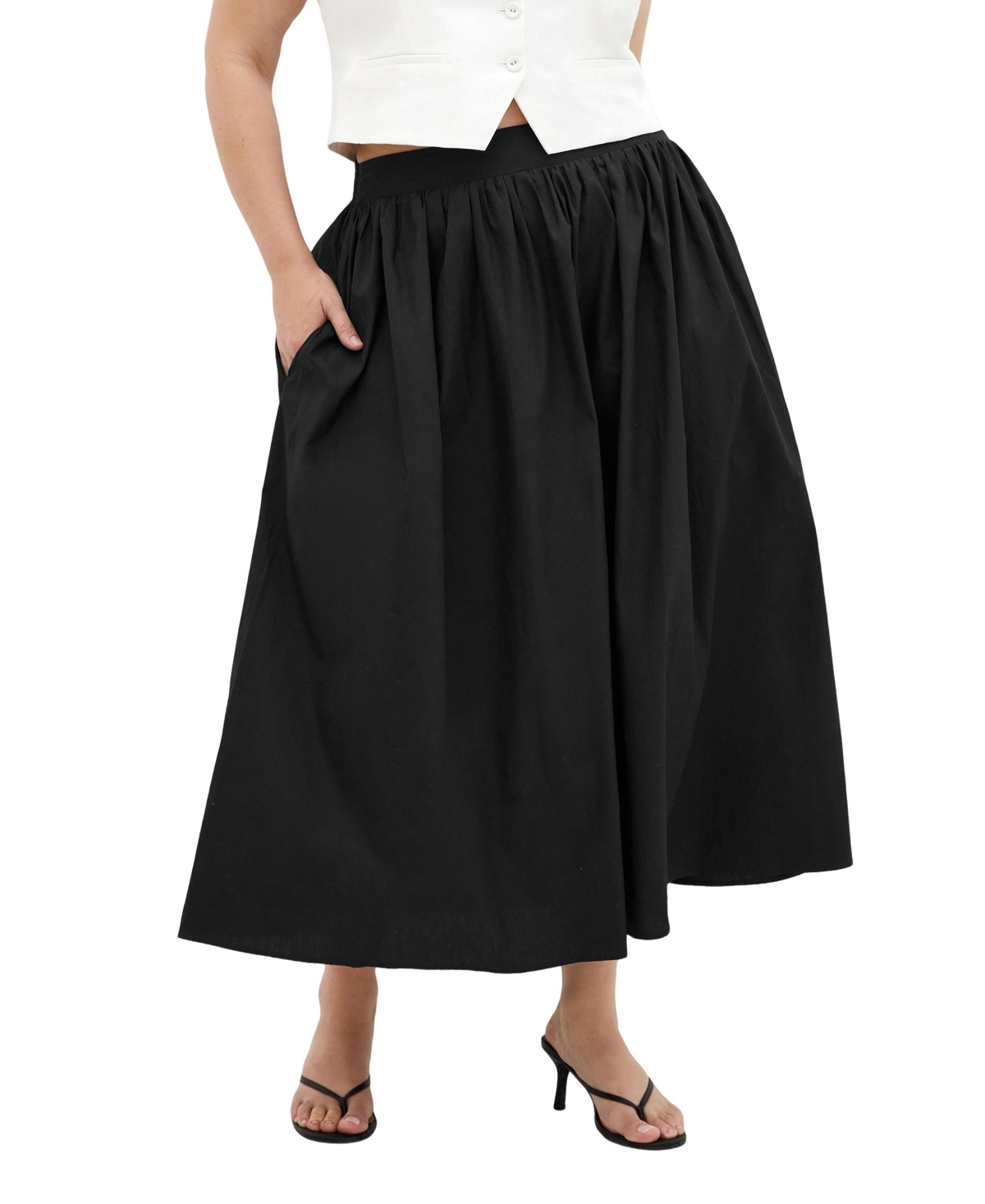Click here for City Chic Plus Size Maci A-Line Midi Skirt - Black prices