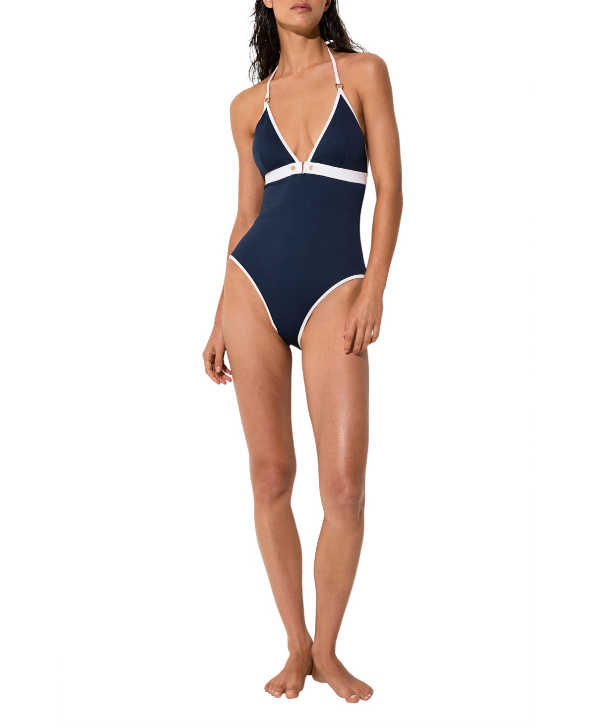 Click here for Reiss Womens Gigi Textured Colour-Block One-Piece... prices