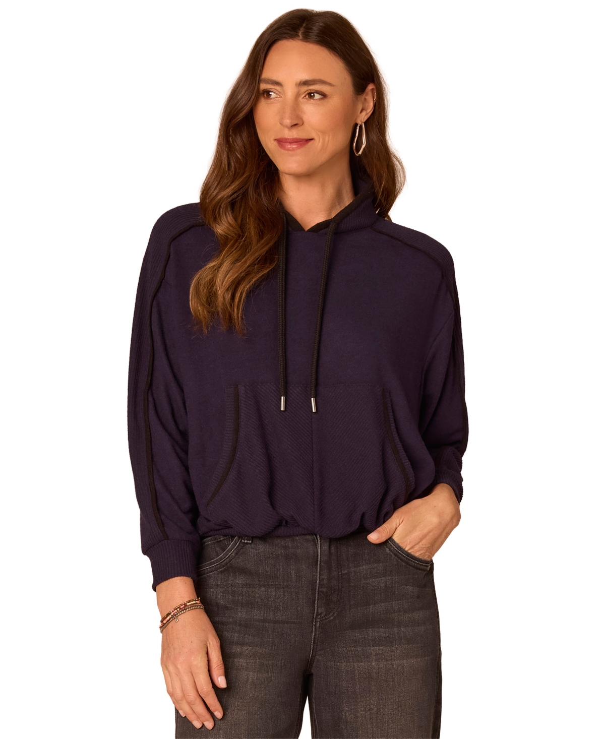 Click here for Democracy Womens Mixed-Media Hooded Long-Sleeve To... prices