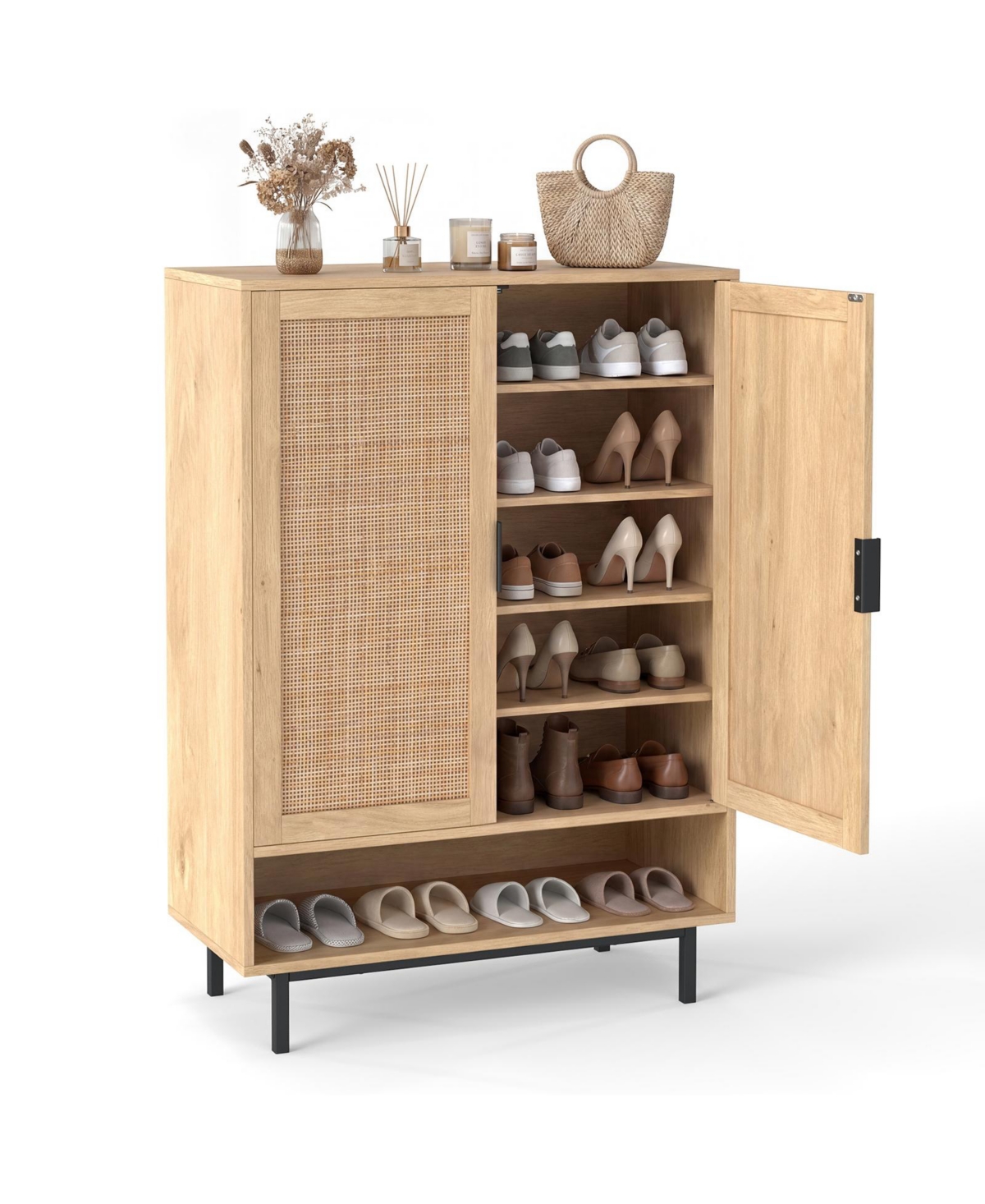 Click here for Gymax Shoe Cabinet 2 Doors6-Tier Rattan Storage Ca... prices