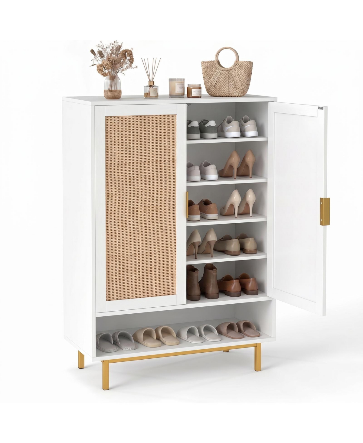 Click here for Gymax Shoe Cabinet 2 Doors6-Tier Rattan Storage Ca... prices