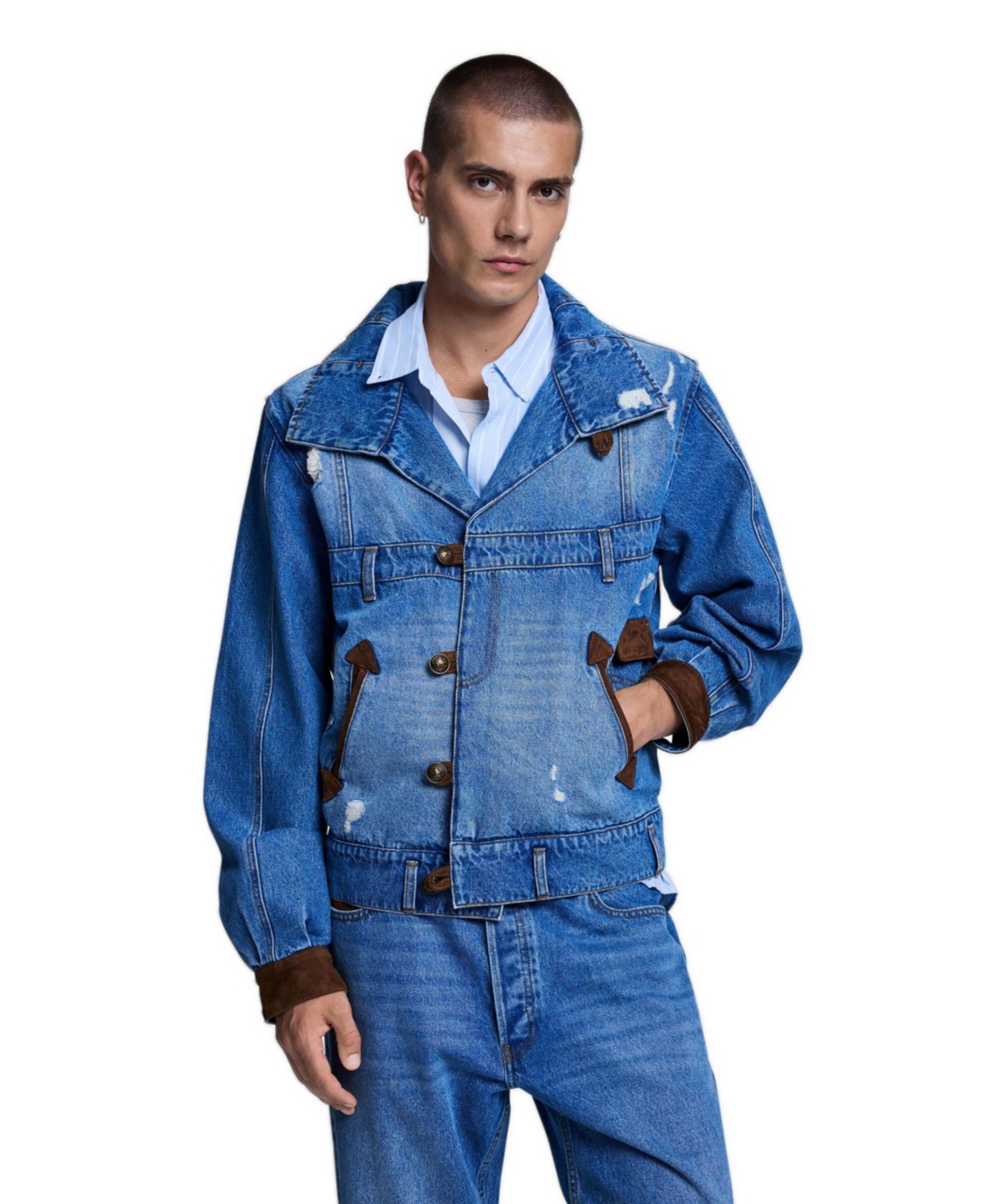Click here for Desigual Mens Embroidered denim jacket - Blue prices