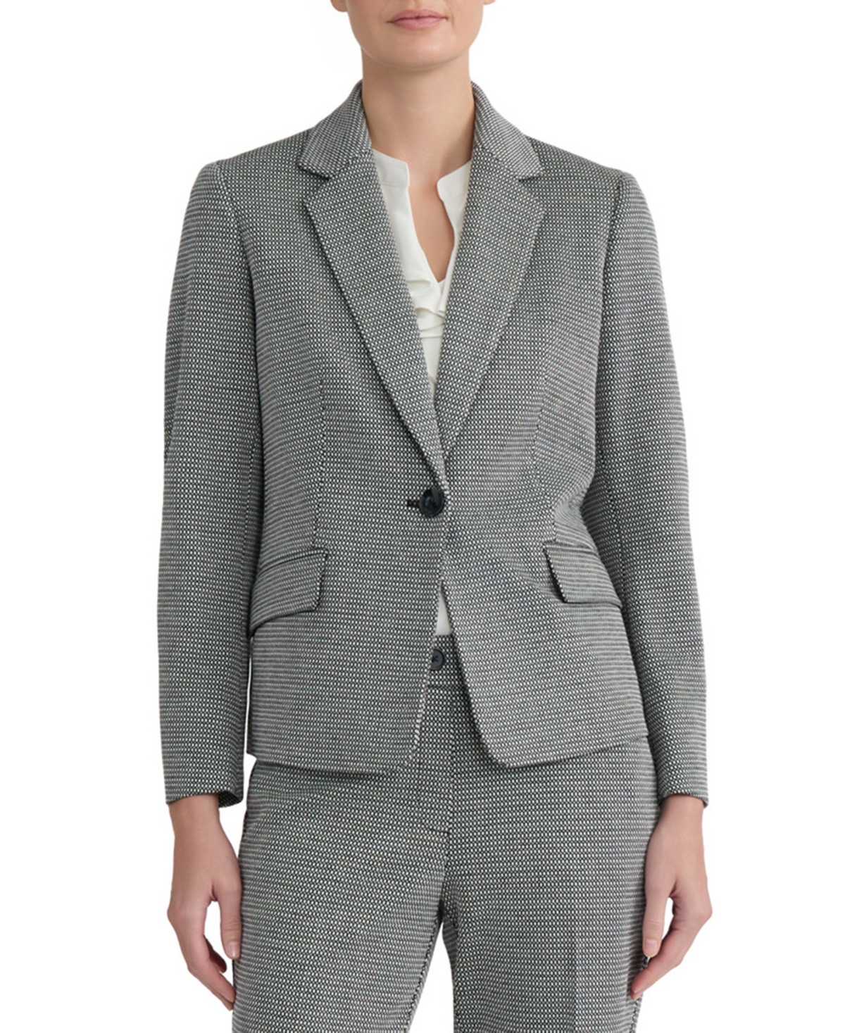 Click here for Kasper Womens Jacquard Notch-Collar Blazer - Black... prices