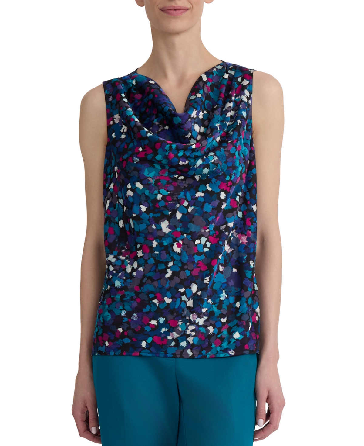 Click here for Kasper Womens Printed Pleated Cowlneck Sleeveless... prices