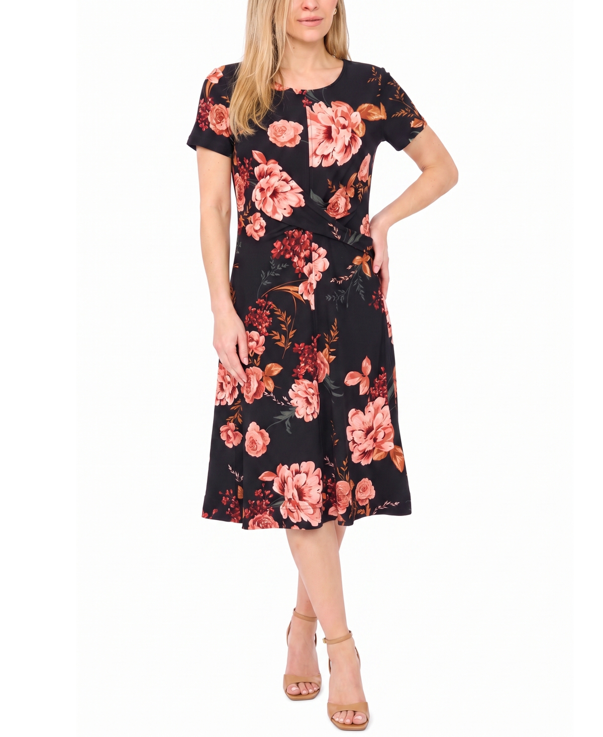 Click here for Msk Petite Twist Waist Floral A-Line Midi Dress -... prices