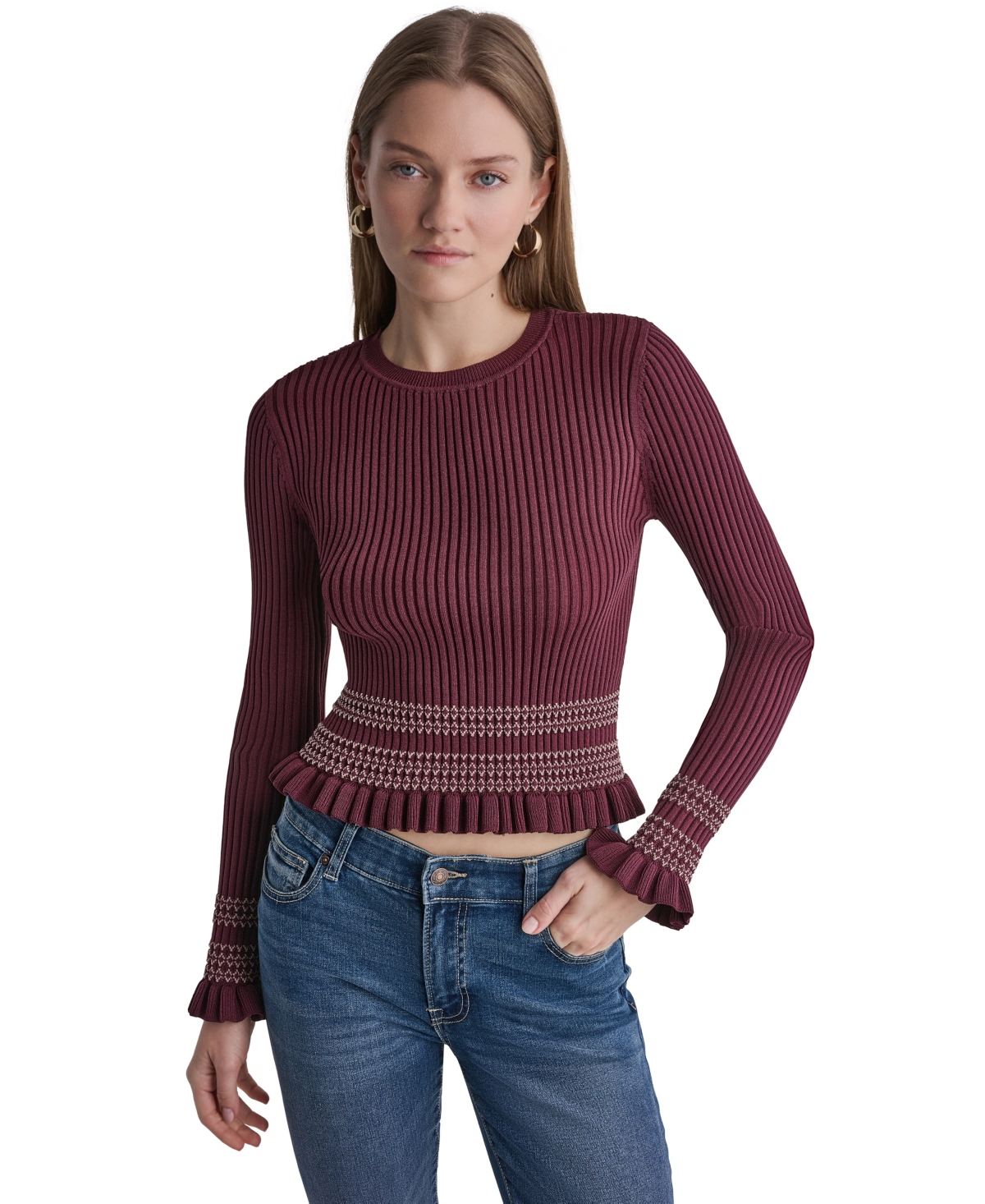 Click here for Bcbg Womens Long Sleeve Crewneck Ribbed Knit Sweat... prices