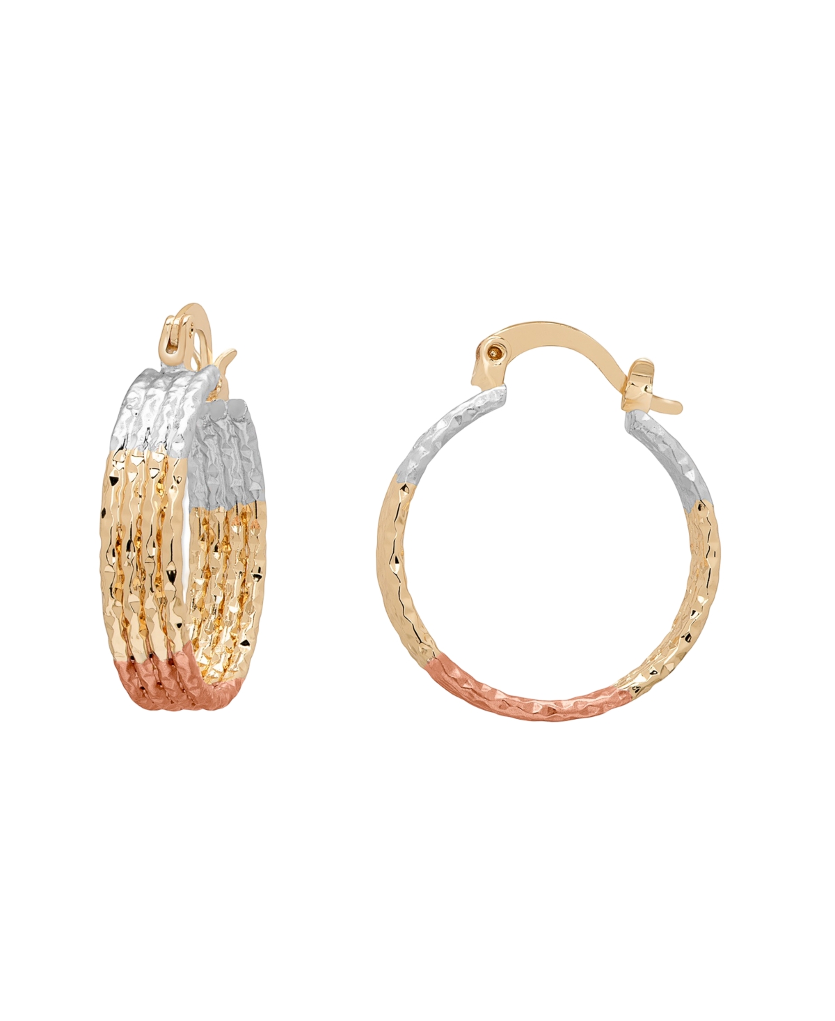 Click here for Macys Tri-Color Diamond Cut Hoop Earrings - Tri-Co... prices