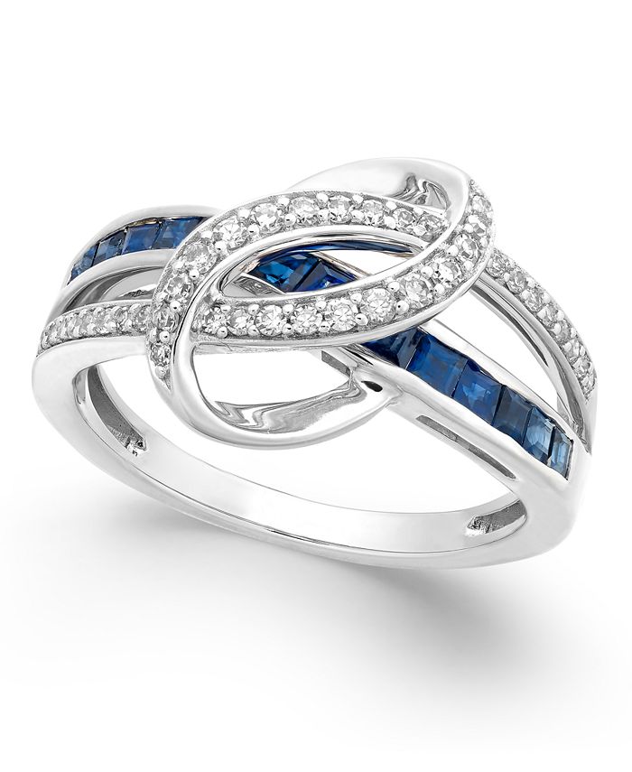 Macy's Sapphire (1 ct. t.w.) and Diamond (1/5 ct. t.w.) Swirl Ring in ...