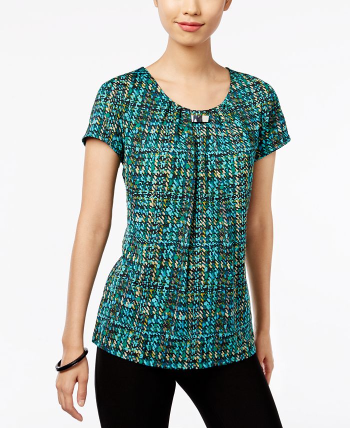 NY Collection Printed Hardware-Detail Top - Macy's