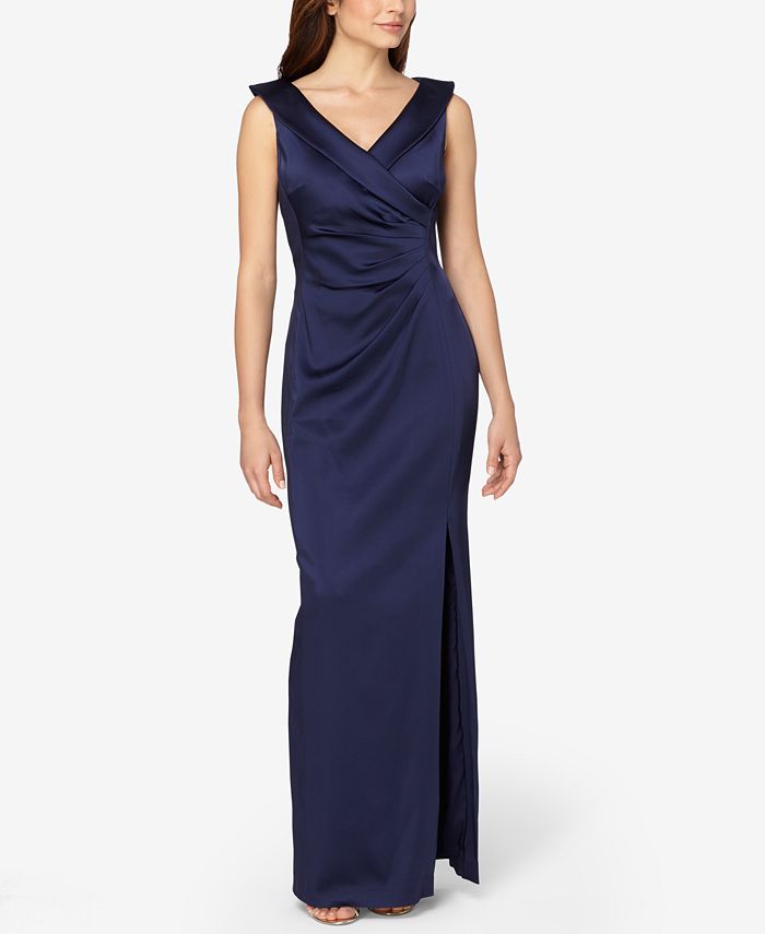 Tahari ASL Portrait-Collar Ruched Column Gown - Macy's