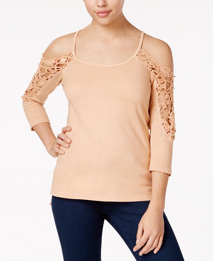 American Rag Crochet-Trim Cold-Shoulder Top, Created for Macy's - Macy's