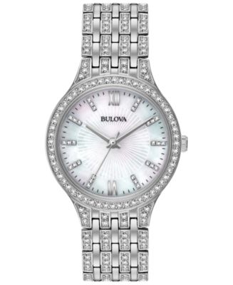 Bulova Women's Crystal Accented Stainless Steel Bracelet Watch 32mm ...