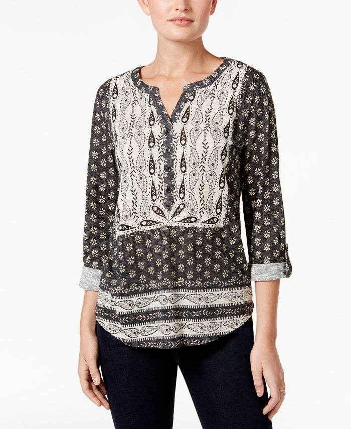 Style And Co Mixed Print Peasant Top Created For Macys Macys
