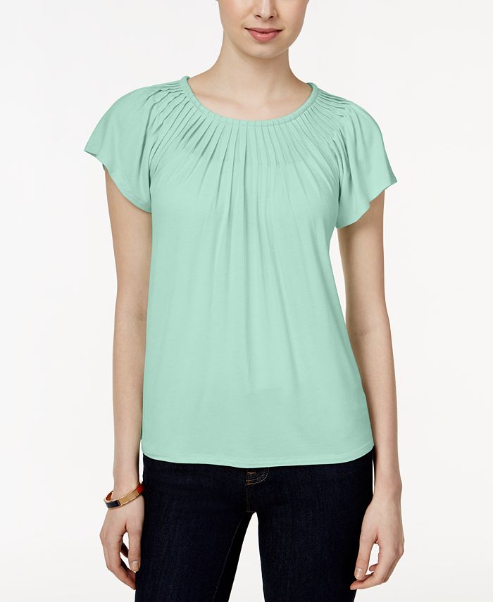 Style & Co Petite Pleated-Neck Top, Created for Macy's - Macy's