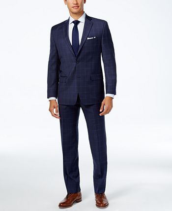 Michael Kors Men's Classic-Fit Medium Blue Double Windowpane Suit - Macy's