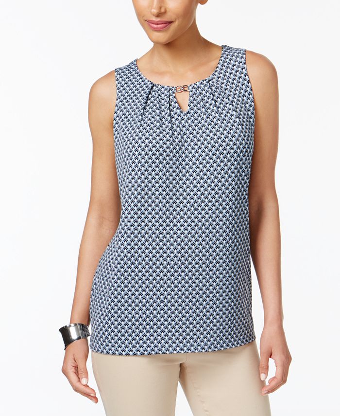 Charter Club Petite Printed Keyhole Top, Created for Macy's - Macy's