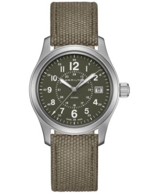 Hamilton Men's Swiss Khaki Field Green Canvas Strap Watch 38mm - Macy's