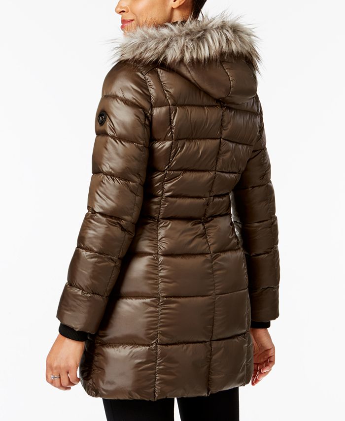 Bernardo Faux-Fur-Trim Hooded Puffer Coat - Macy's