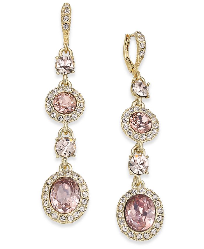 Givenchy Gold-Tone Pavé & Pink Crystal Linear Drop Earrings - Macy's