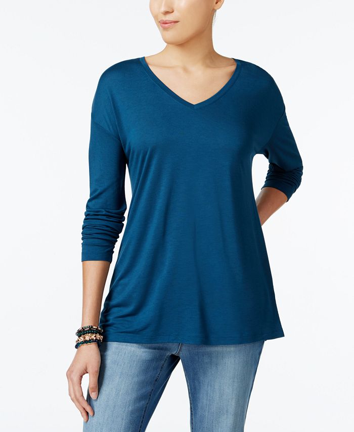 Style & Co V-Neck Drop-Shoulder Top, Created for Macy's - Macy's