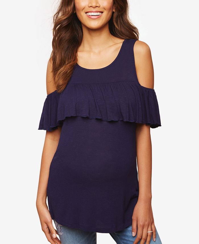 Motherhood Maternity Ruffled Cold-Shoulder Top - Macy's