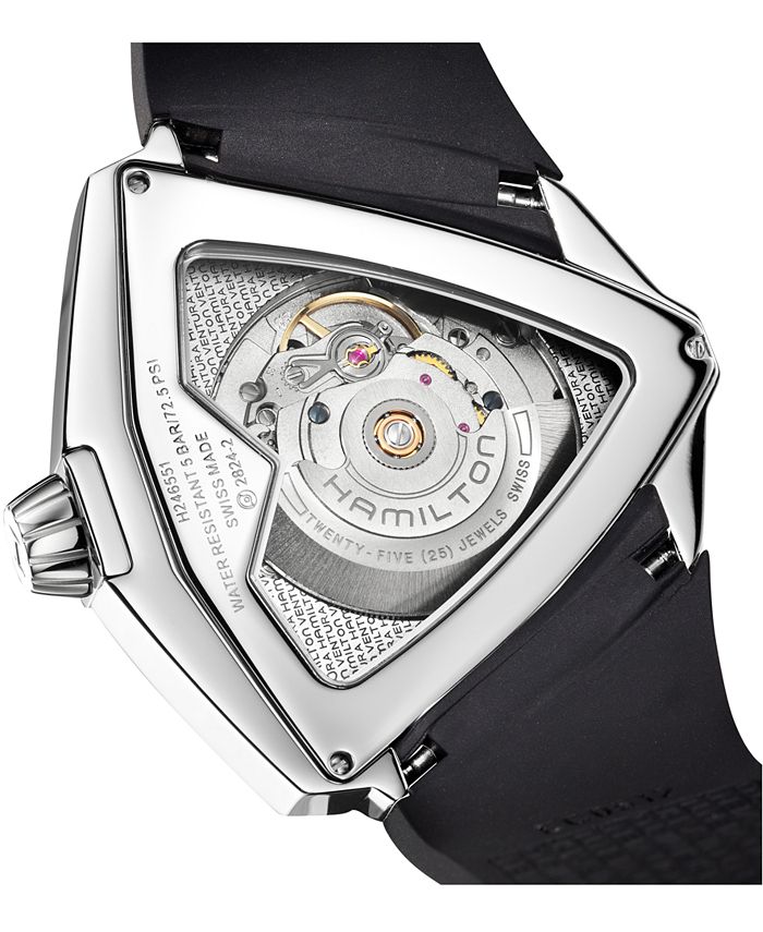 Hamilton Men's Swiss Automatic Ventura XXL Black Rubber Strap Watch 45 ...