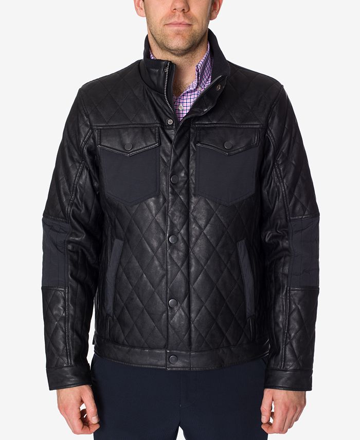 Perry Ellis Men's Black Quilted Faux Leather Jacket - Macy's