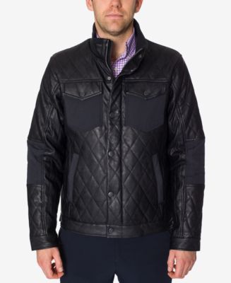 Perry Ellis Men's Black Quilted Faux Leather Jacket - Macy's