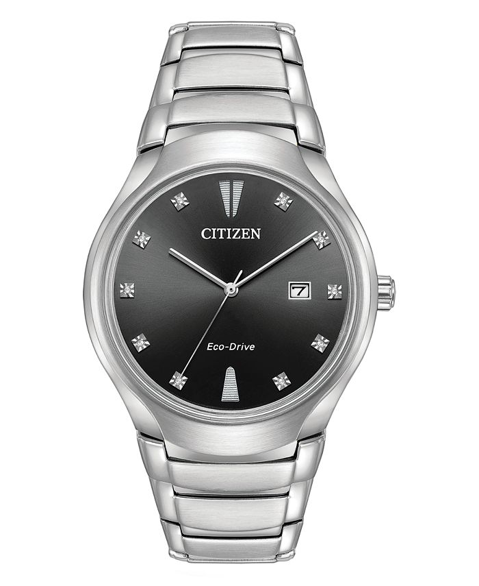 Citizen Eco-Drive Men's Diamond-Accent Silver-Tone Stainless Steel ...