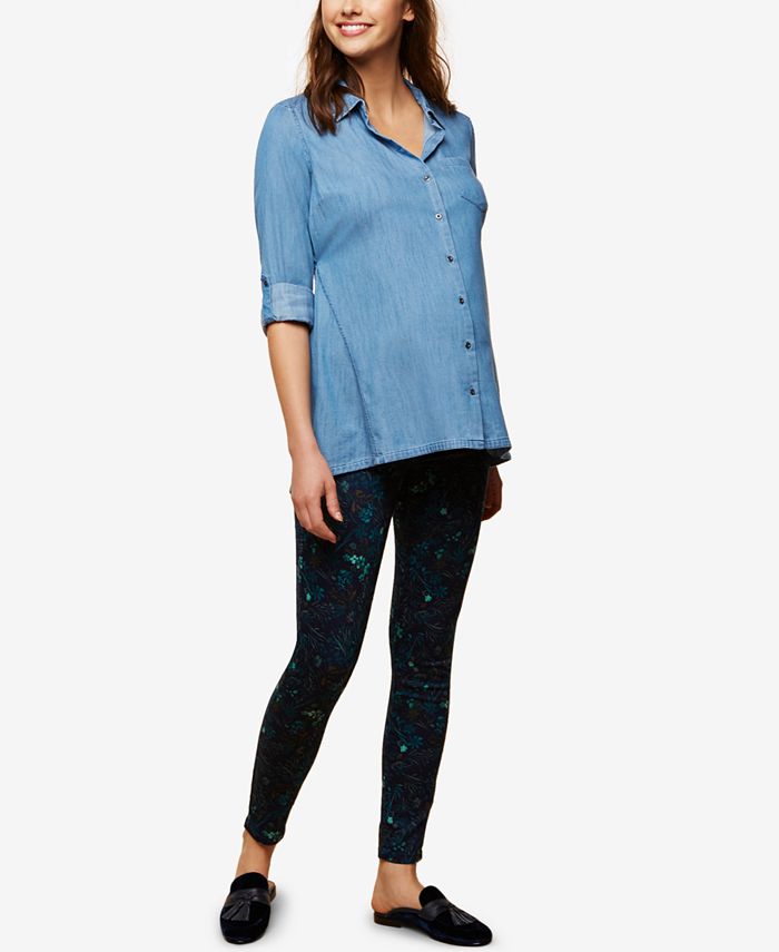 Motherhood Maternity Floral-Print Twill Skinny Pants - Macy's