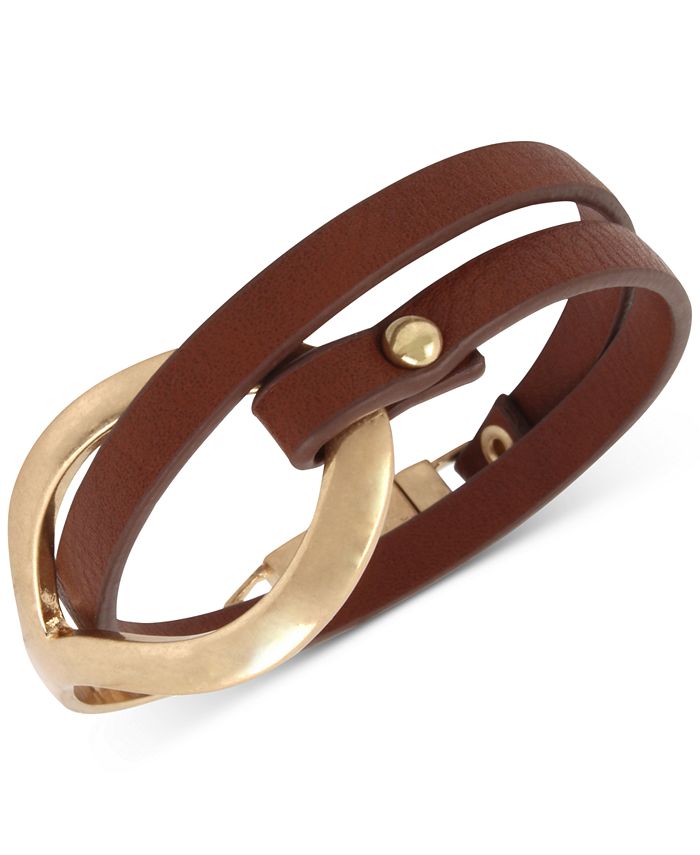 Kenneth Cole Sculptural Brown Leather Double Wrap Bracelet - Macy's