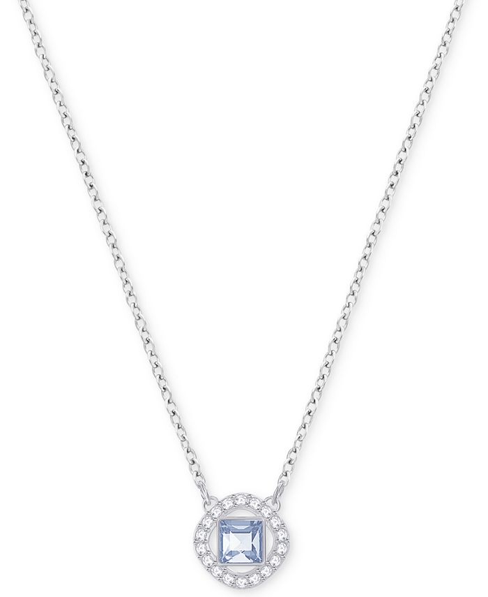 Swarovski Silver-Tone Square Crystal Halo Pendant Necklace - Macy's