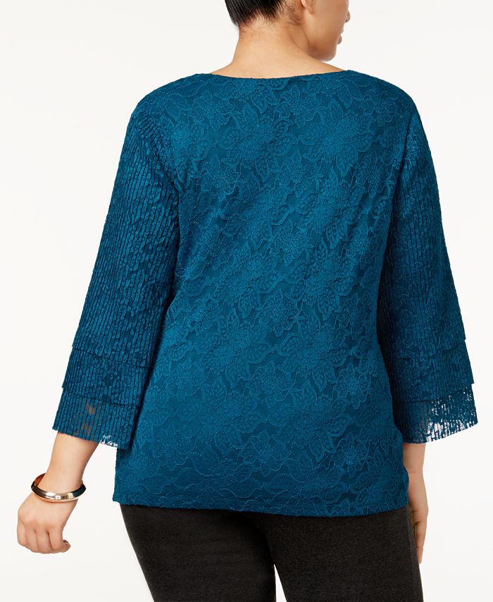 Charter Club Plus Size Tiered-Sleeve Lace Top, Created for Macy's - Macy's
