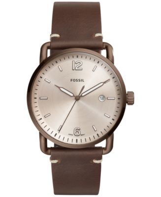 Fossil Men's The Commuter Brown Leather Strap Watch 42mm - Macy's