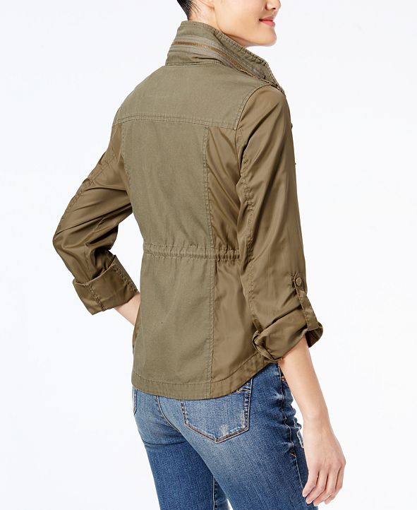 American Rag Juniors' Mixed-Media Military Parka, Created for Macy's ...