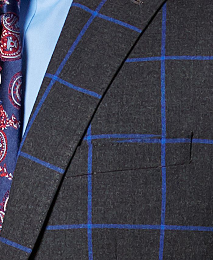 Sean John Men's Charcoal Windowpane Slim-Fit Jacket - Macy's