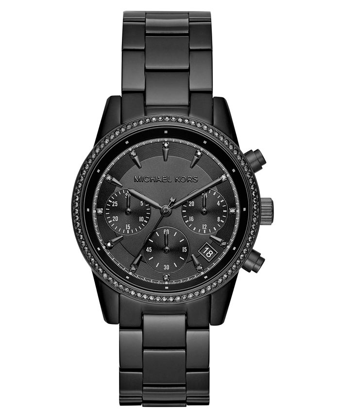 Michael Kors Women's Chronograph Ritz Black Stainless Steel Bracelet ...