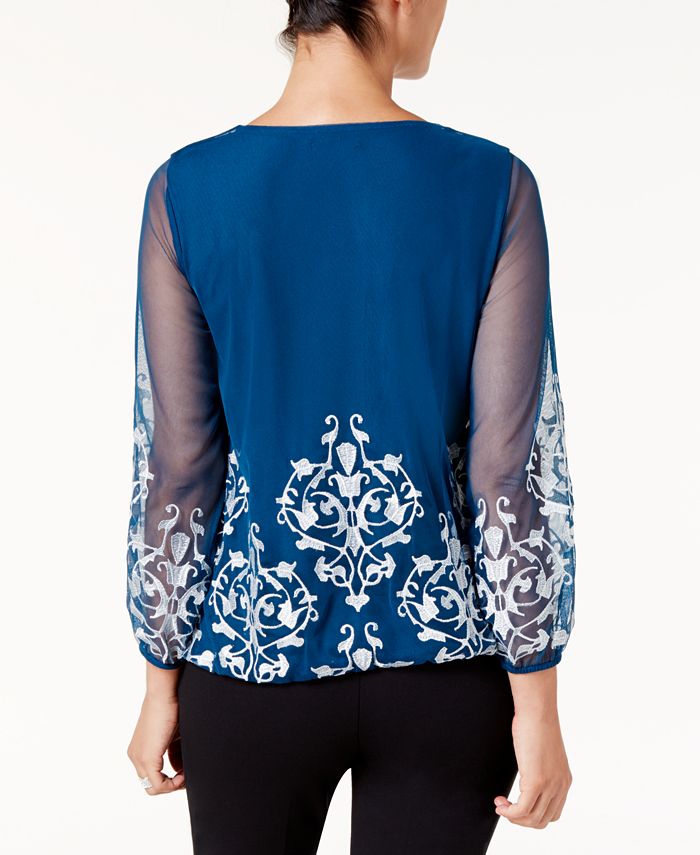Alfani Petite Embroidered Mesh Top, Created for Macy's - Macy's