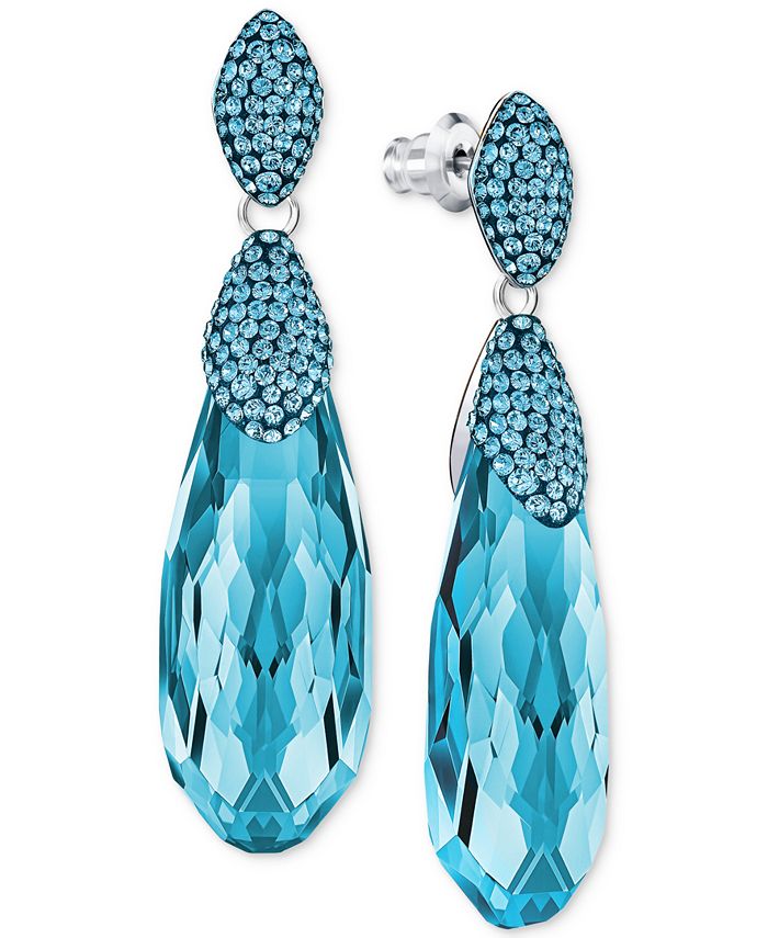 Swarovski Silver-Tone Elongated Crystal Drop Earrings - Macy's