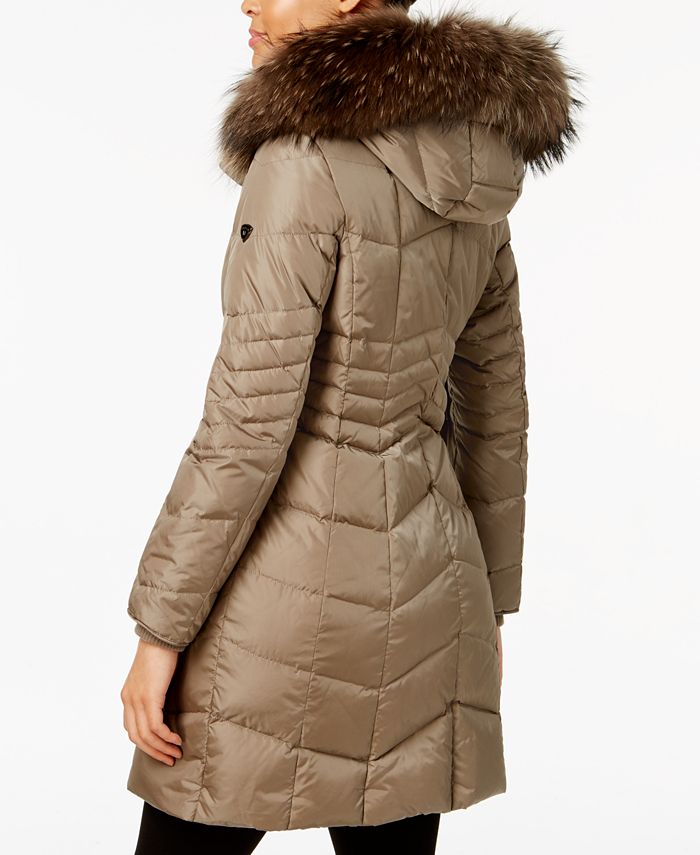 1 Madison Expedition Asiatic Raccoon-Fur-Trim Chevron Puffer Coat - Macy's