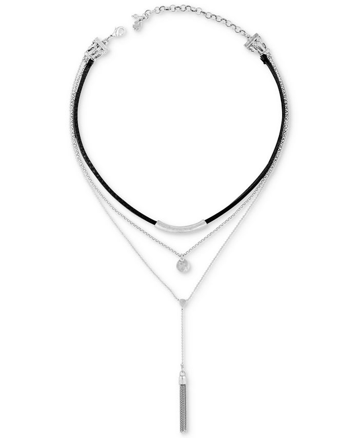 Lucky Brand Silver-Tone Multi-Layer Chain Tassel Choker Necklace - Macy's