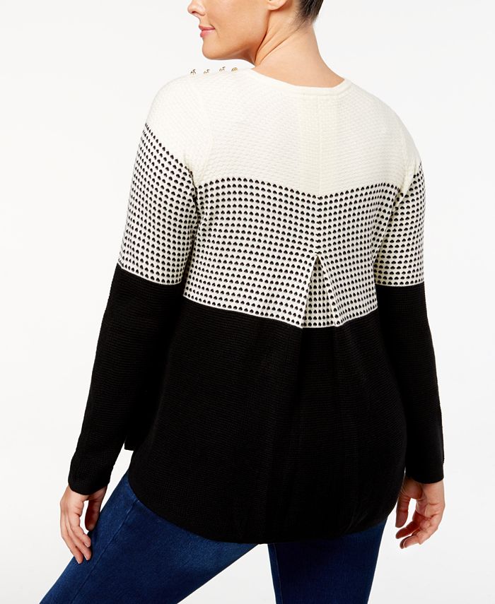 Charter Club Plus Size Colorblocked Sweater, Created for Macy's - Macy's