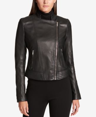 DKNY Asymmetrical Leather Jacket - Macy's
