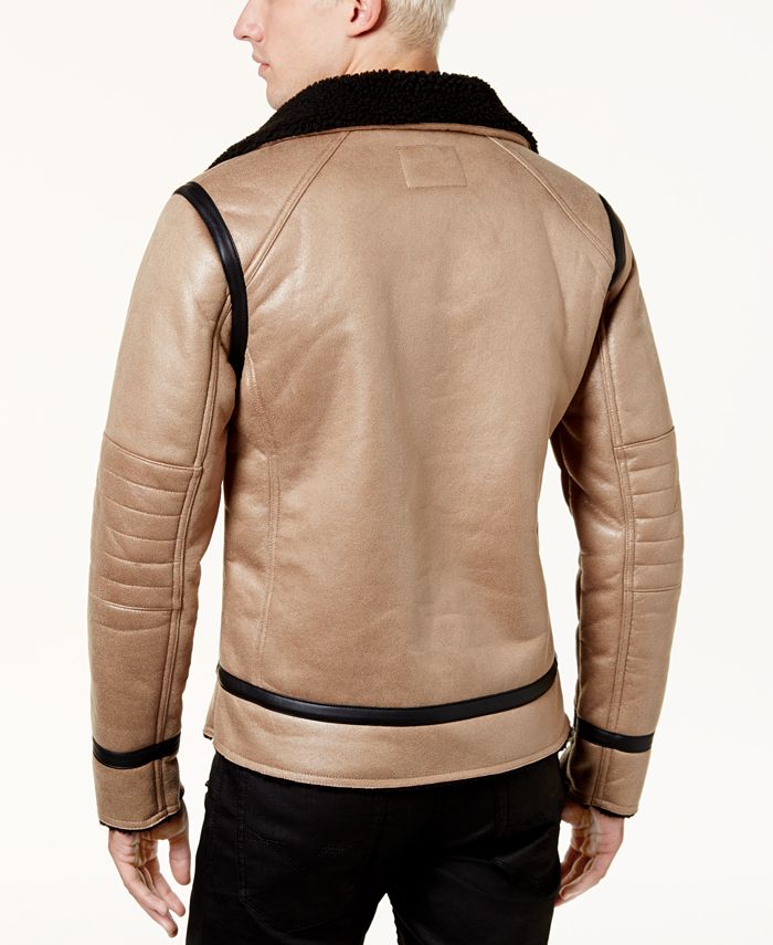 GUESS Men's Sierra Faux-Leather Fleece-Lined Coat - Macy's