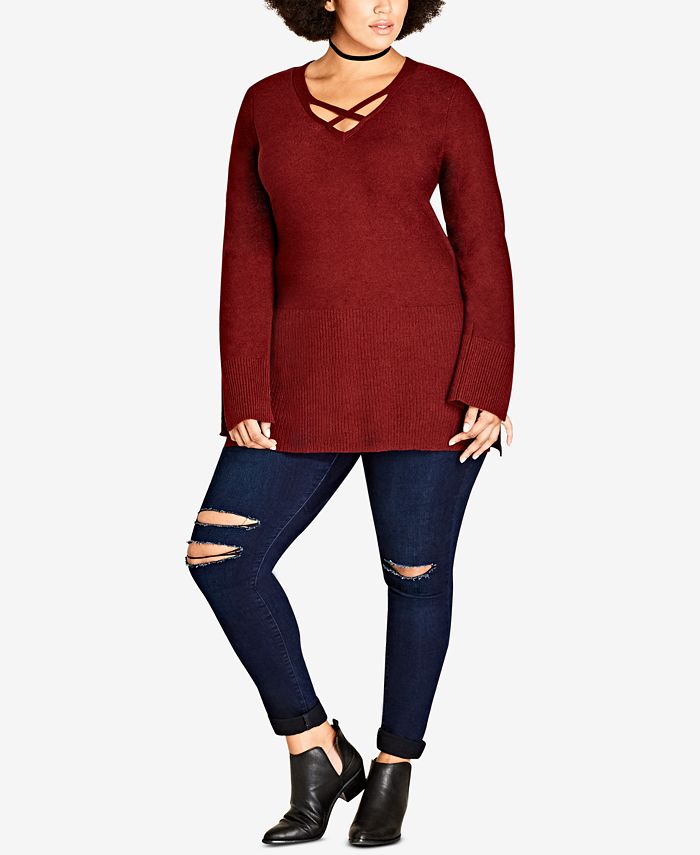 City Chic Trendy Plus Size Strappy Sweater - Macy's