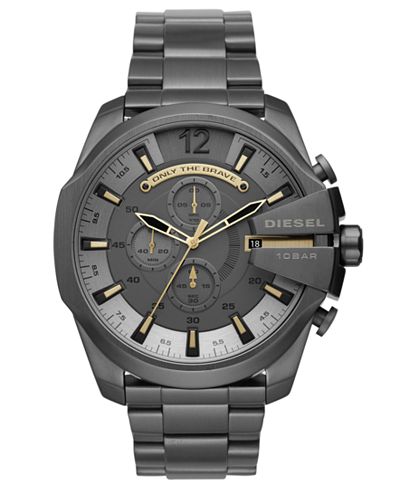 Diesel Men's Chronograph Mega Chief Gunmetal Stainless Steel Bracelet ...