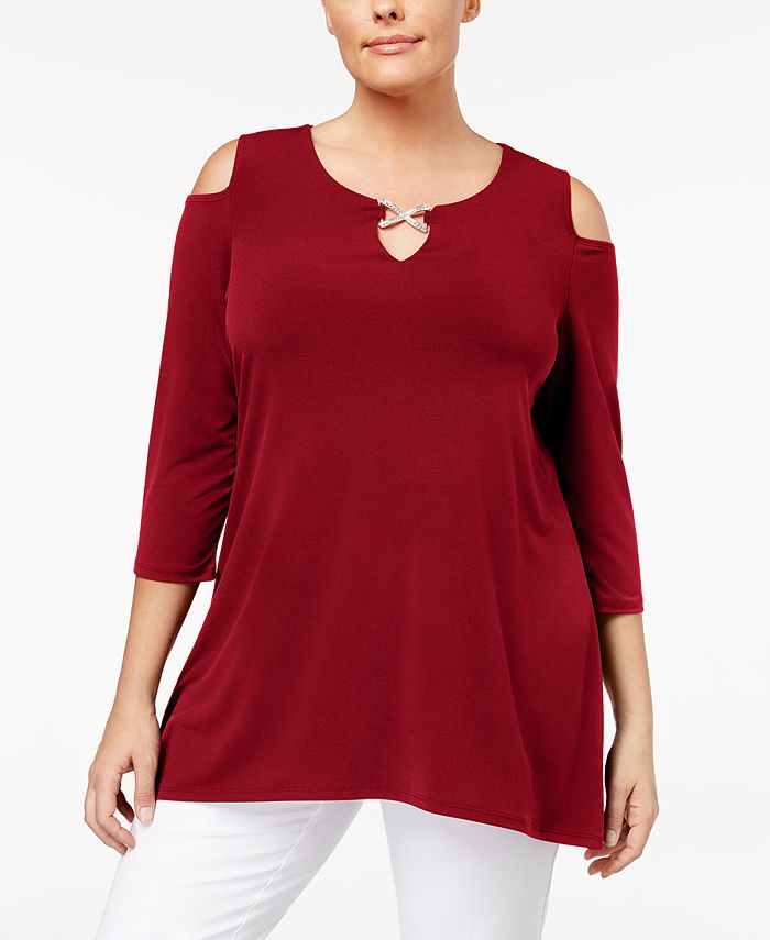 JM Collection Plus Size Cold-Shoulder Keyhole Top, Created for Macy's ...