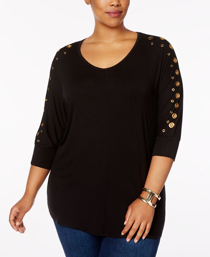 Belldini Plus Size Grommeted Dolman-Sleeve Tunic Top - Macy's
